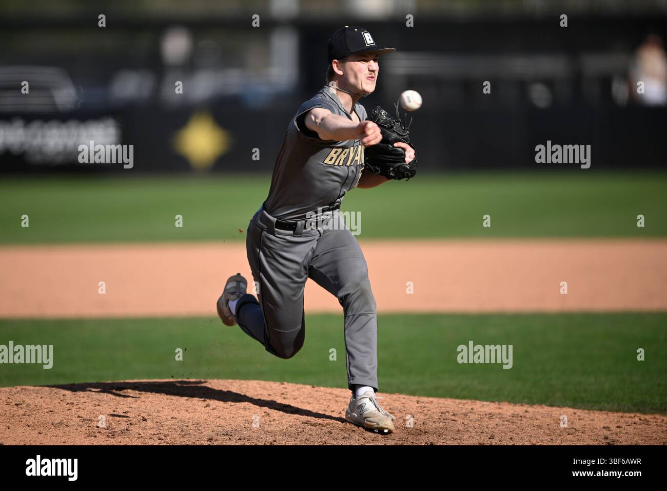 Bryant pitcher Toby Scheidt (26) during an NCAA college baseball game ...