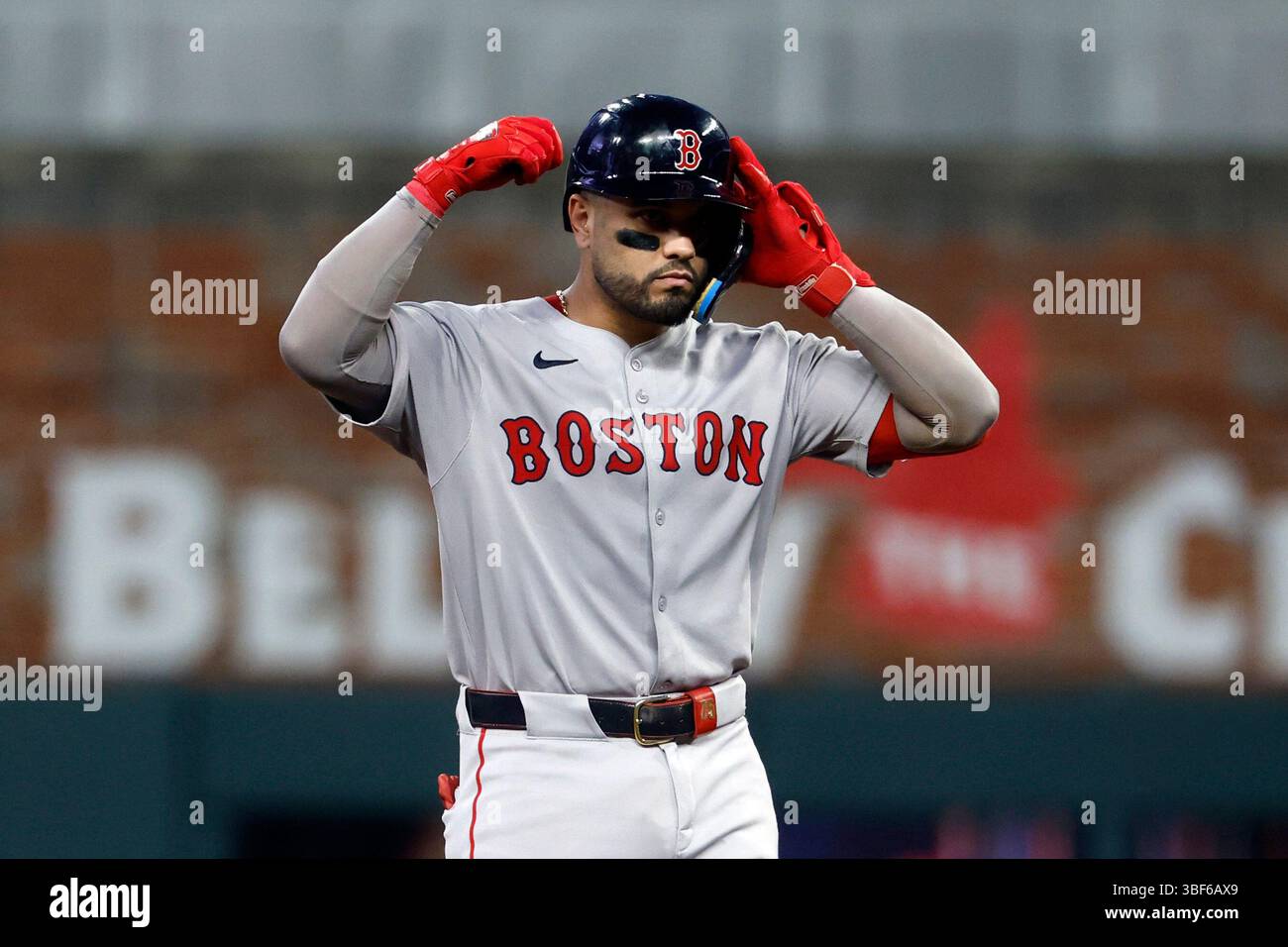 Boston Red Sox's Carlos Narváez reacts after hitting a double during ...
