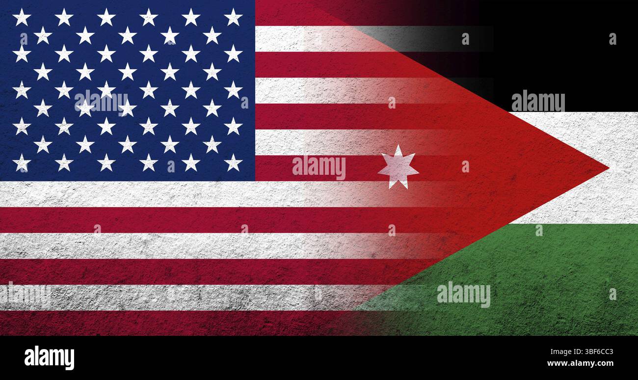 United States of America (USA) national flag with Kingdom of Jordan ...