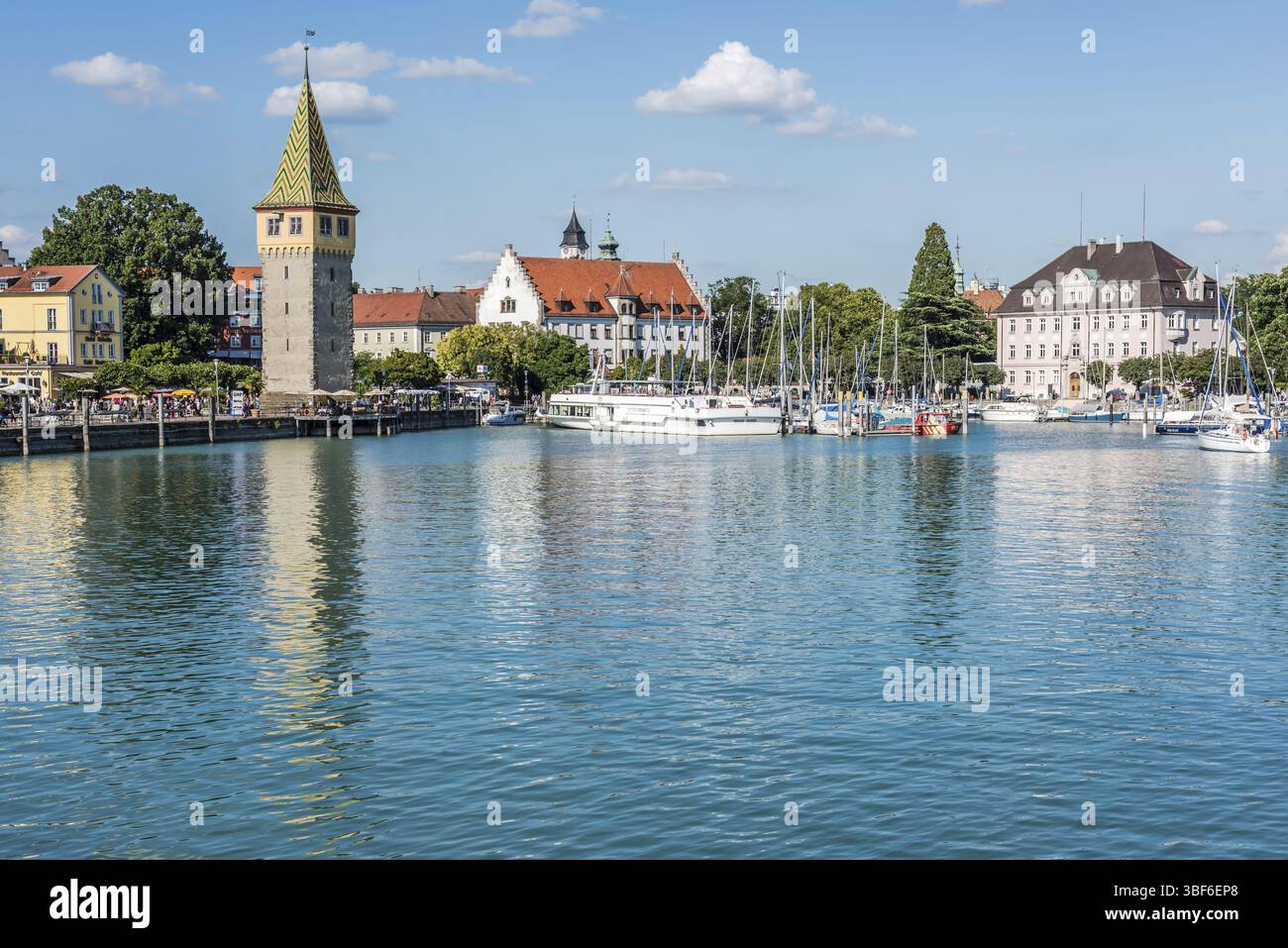 GERMANY, LINDAU - AUGUST 21: view of the Mangturm tower, the embankment ...