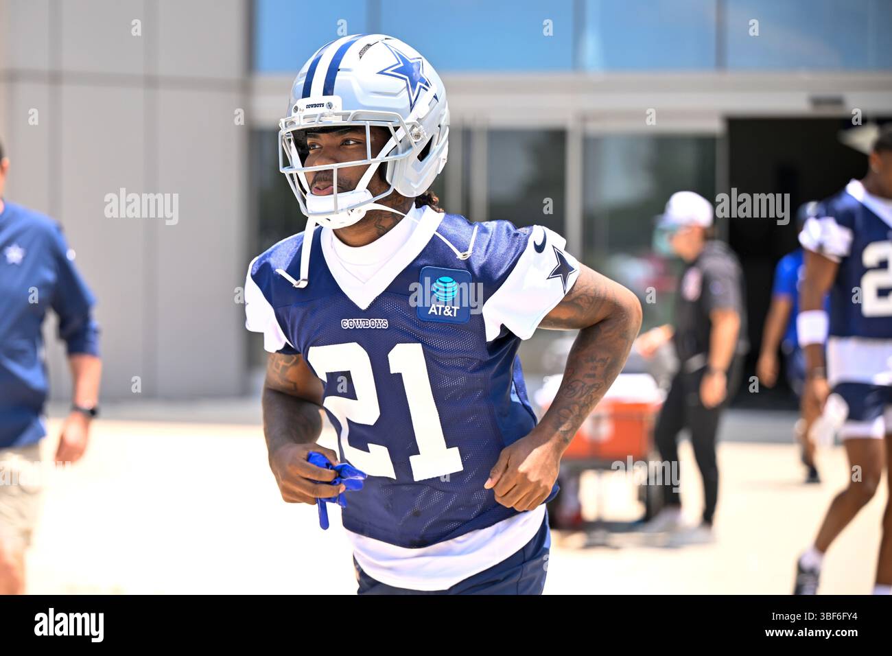 Dallas Cowboys cornerback Caelen Carson runs on the field during NFL football practice, Thursday ...