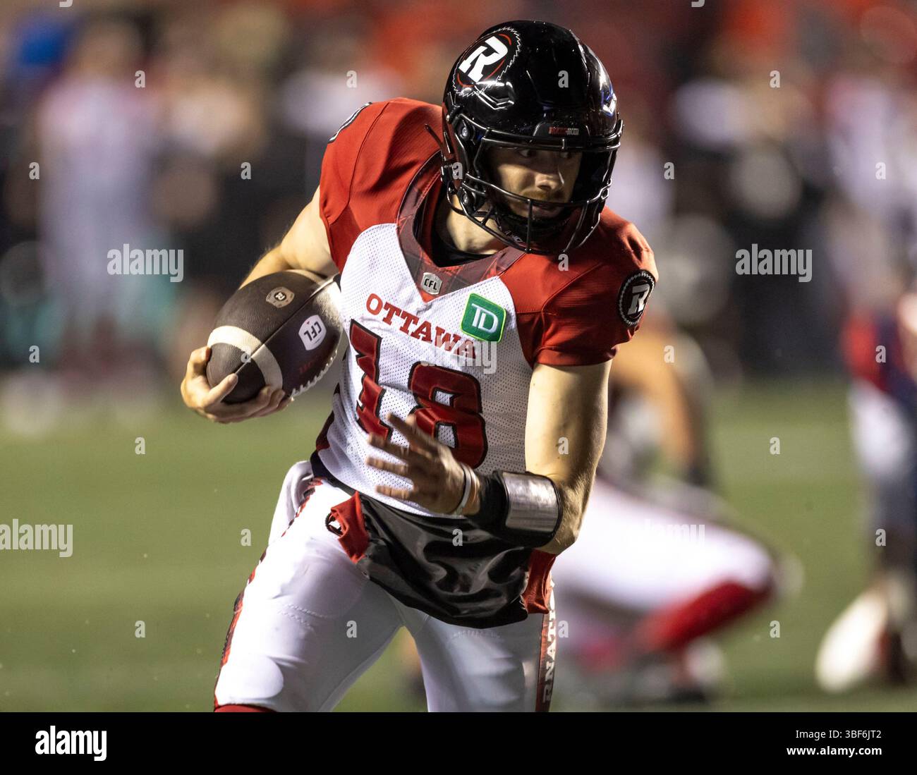 Ottawa, Canada. 30 May 2025. Dustin CRUM (18) of the Ottawa Redblacks ...