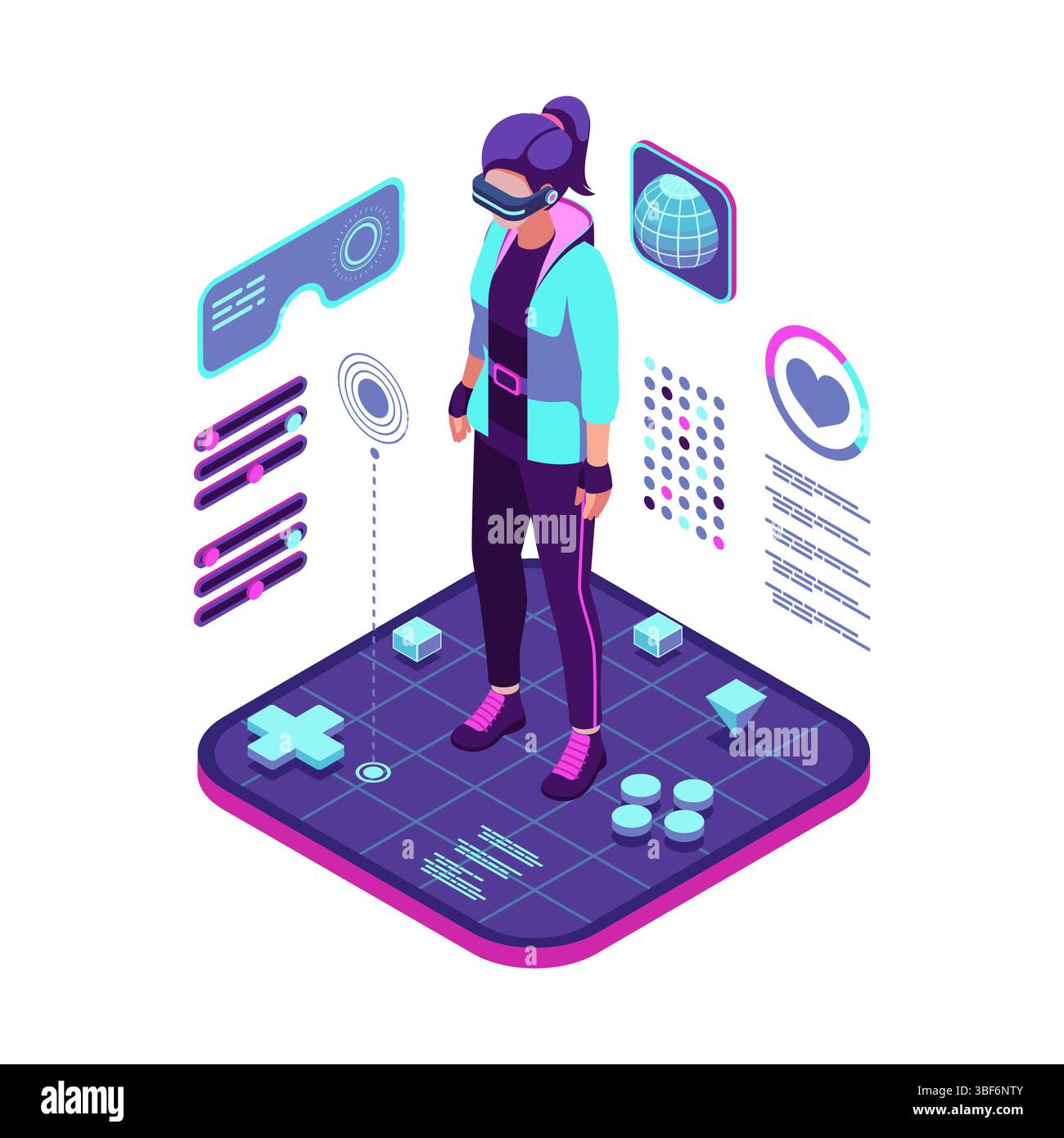 Isometric Woman Metaverse Avatar with Neon Outfit and VR Headset ...