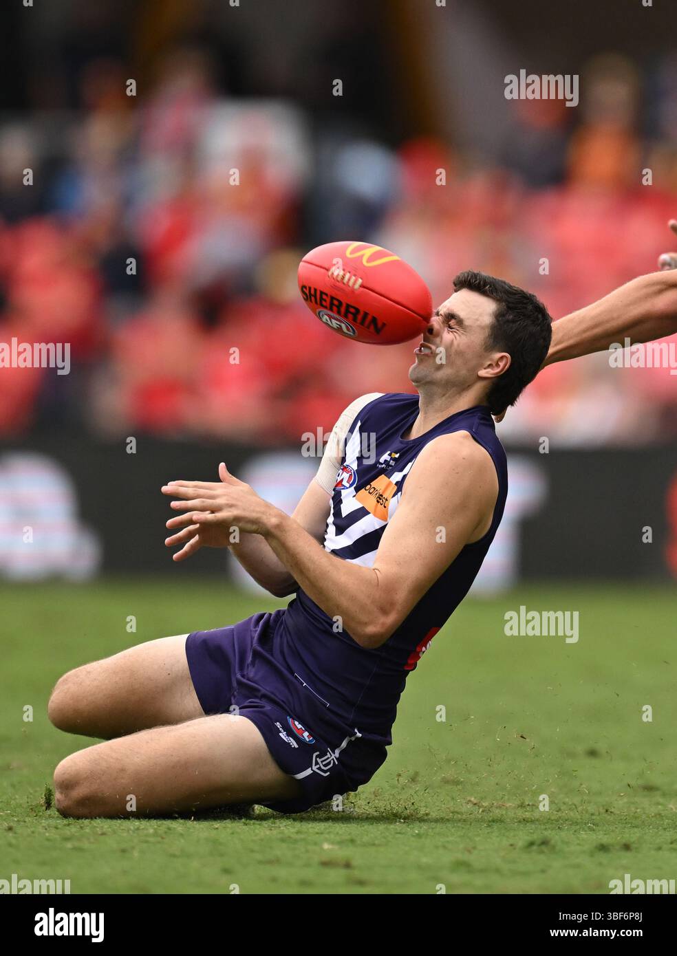 Jordan Clark of the Dockers attempts to mark during the AFL Round 12 ...