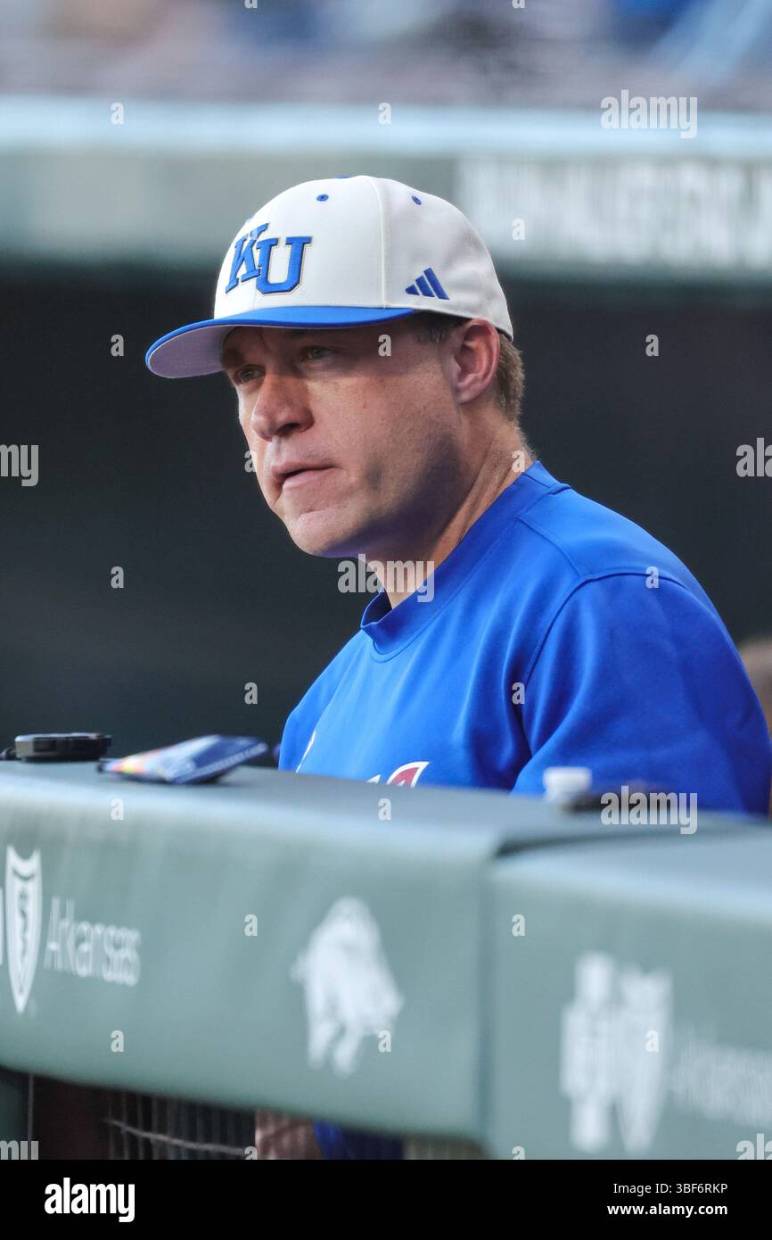 May 30, 2025: Kansas Head Coach Dan Fitzgerald looks on from the top ...