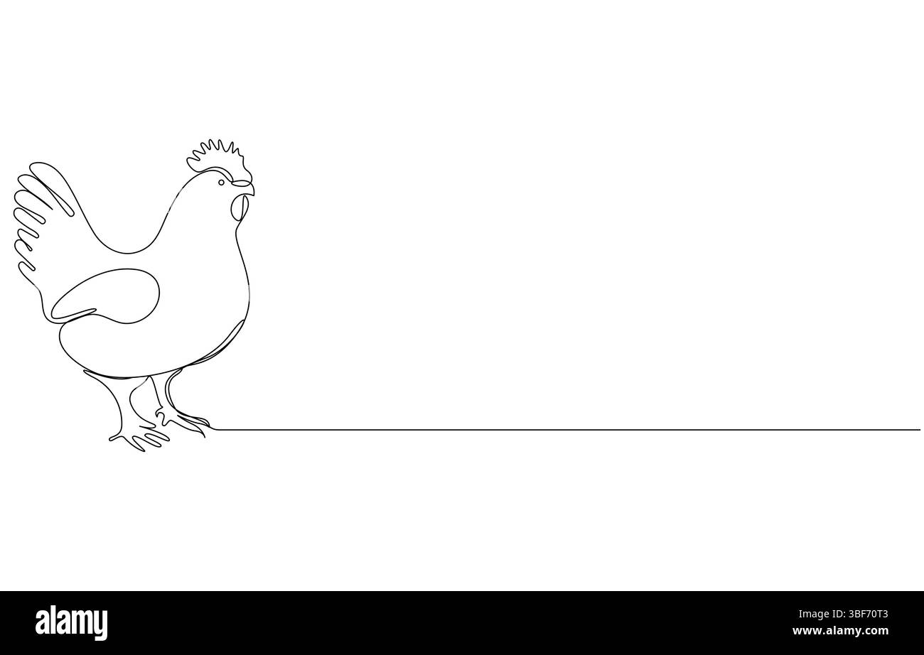 Elegant Line Art A Single Line Depicting a Chicken in Profile, Single ...