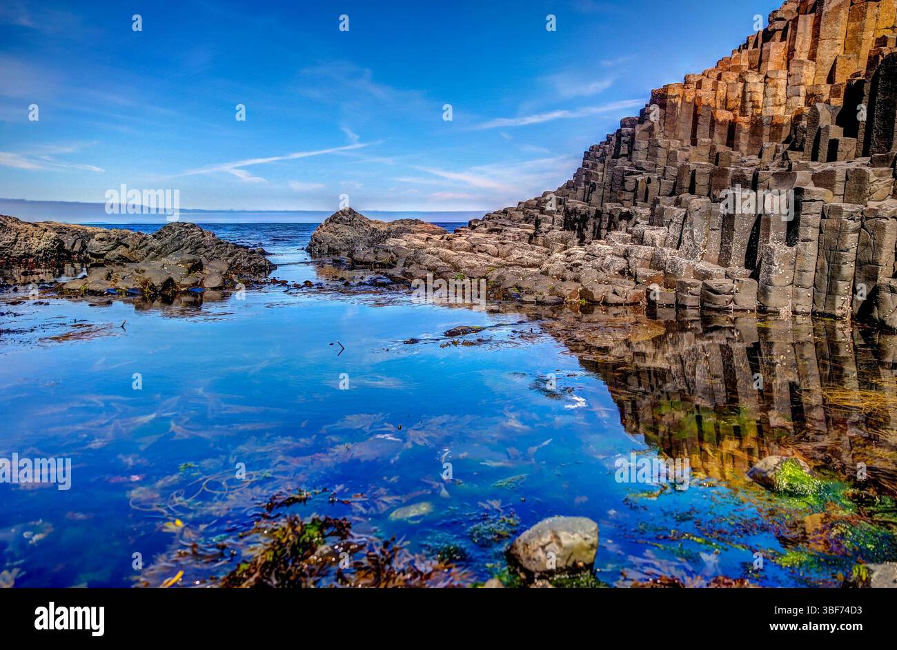 Rock formations and landscapes in and around the Giant's Causeway in ...