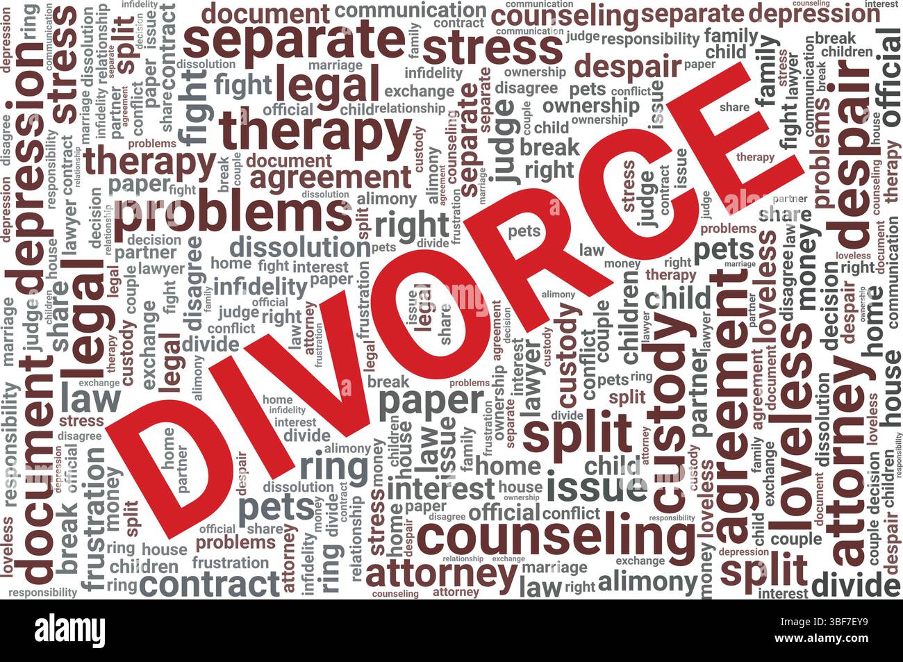 Divorce word cloud conceptual design isolated on white background Stock ...