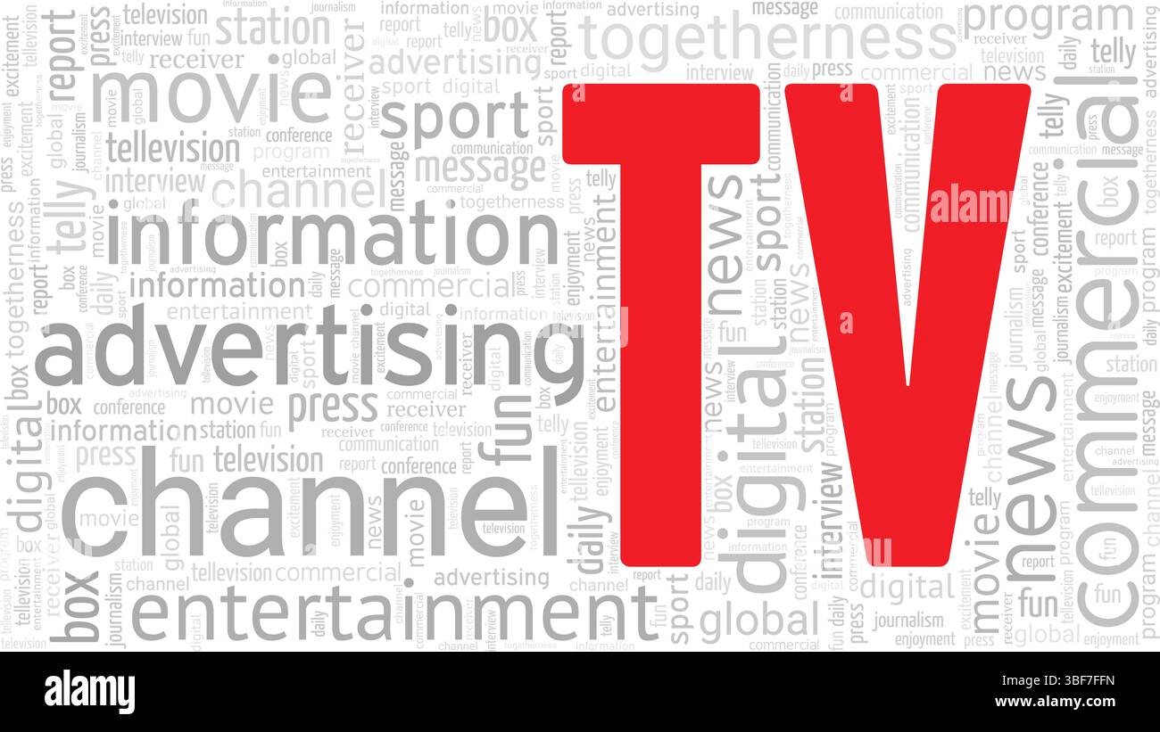 TV word cloud conceptual design isolated on white background Stock ...