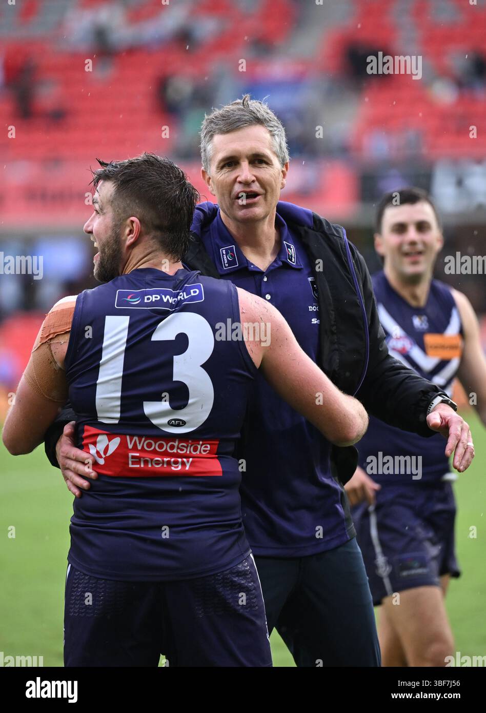 Gold Coast, Australia. 31st May, 2025. Dockers coach Justin Longmuir ...