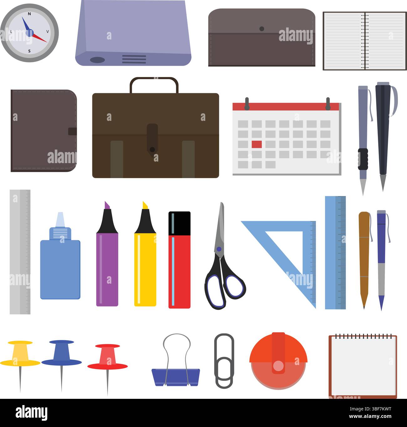 Workspace office tools set, essential graphic flat design Stock Vector ...