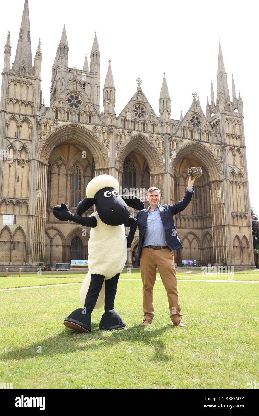 Andrew Pakes MP for Peterborough, welcomes Shaun the Sheep as he makes ...