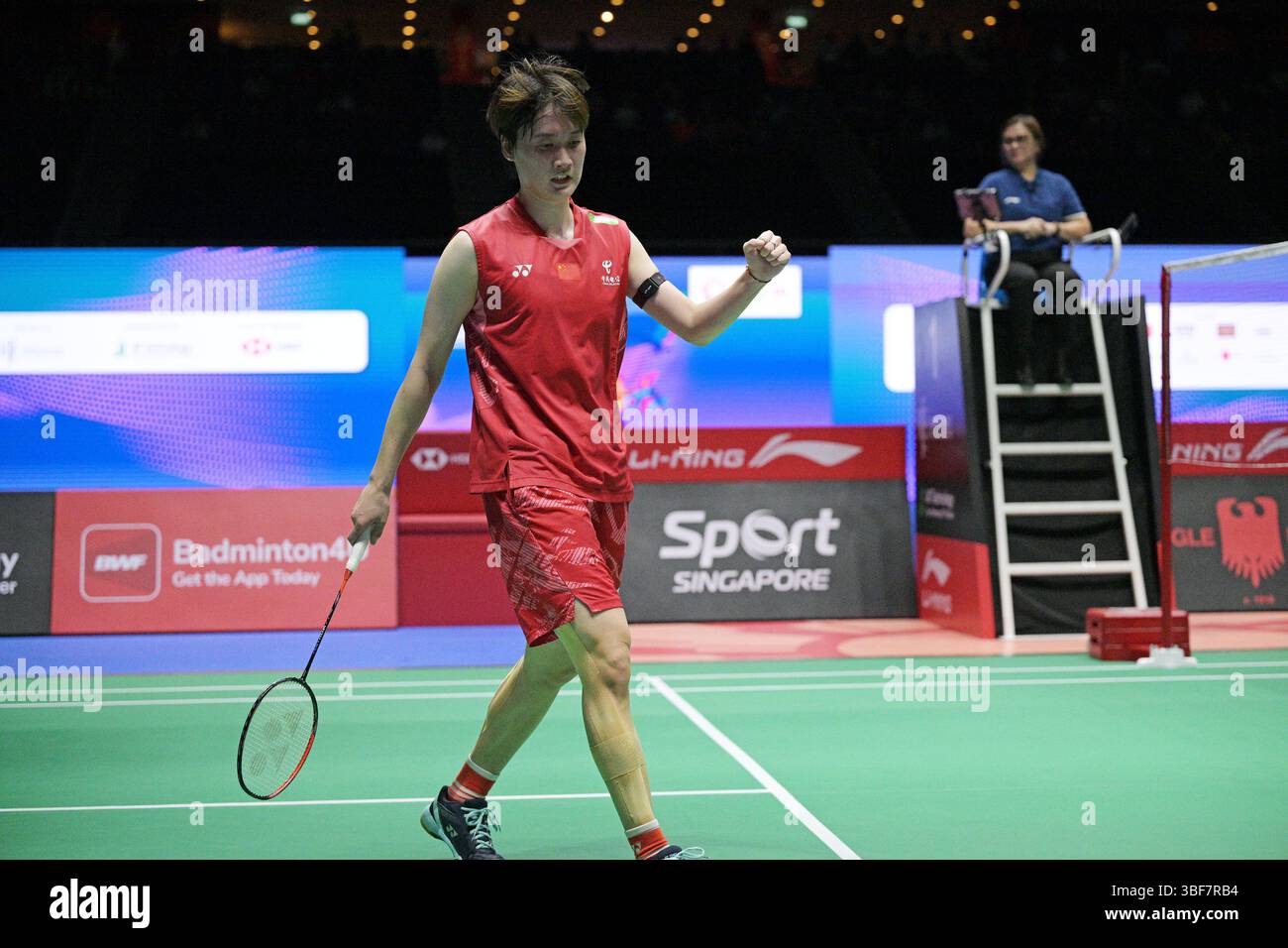 Singapore. 31st May, 2025. Chen Yufei of China celebrates scoring ...