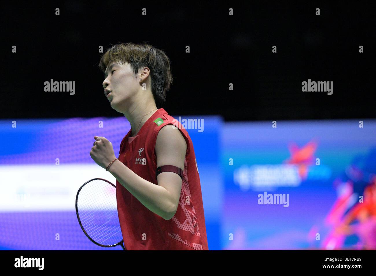 Singapore. 31st May, 2025. Chen Yufei of China celebrates scoring ...