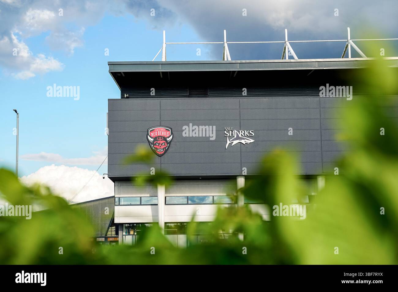 SALFORD, ENGLAND - MAY 30: Salford Red Devils logo on the side of the ...