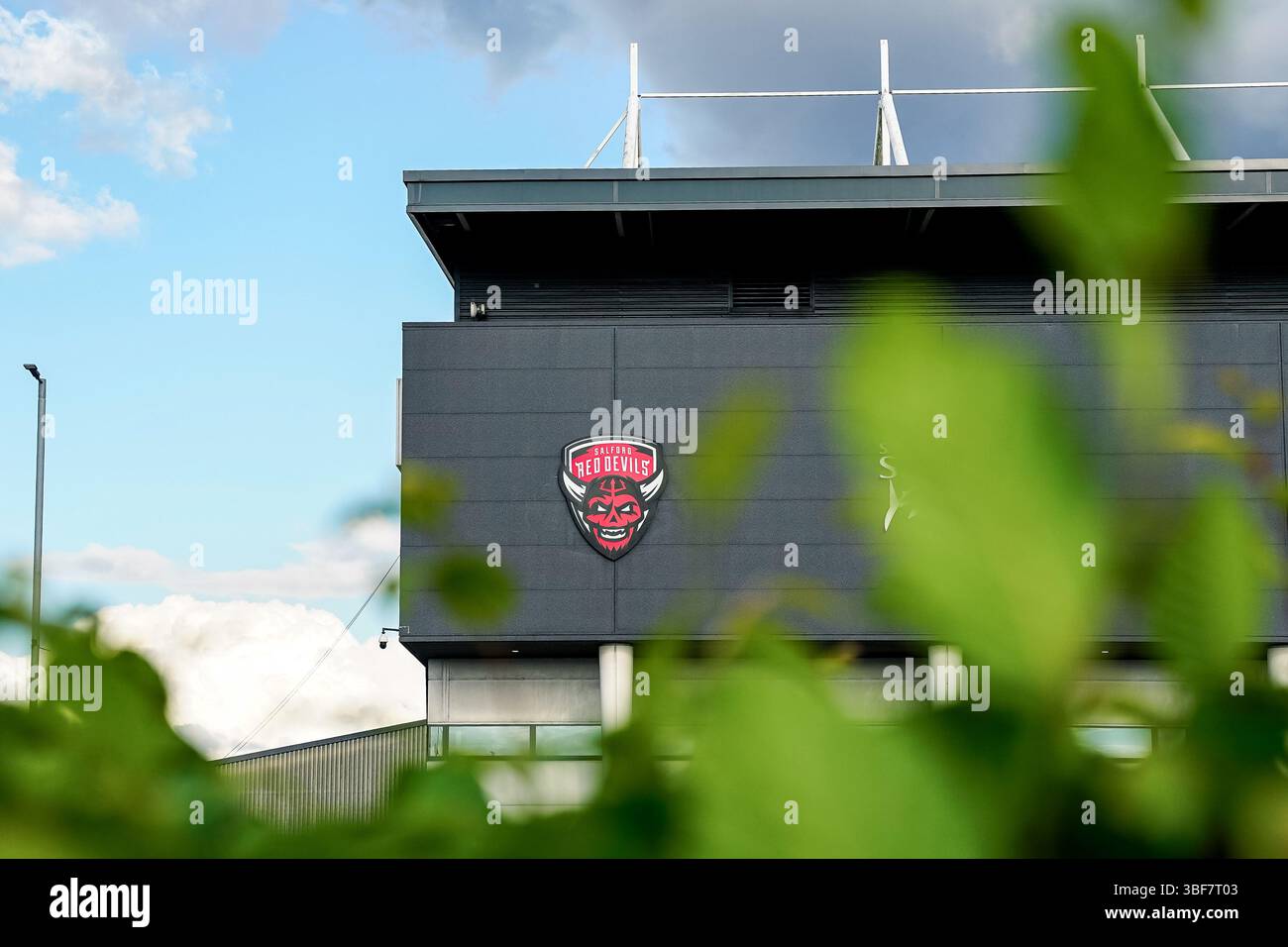SALFORD, ENGLAND - MAY 30: Salford Red Devils logo on the side of the ...