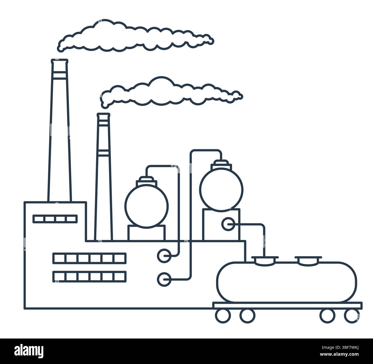 Chimneys and factory pipes with smoke. Industrial factory contour ...