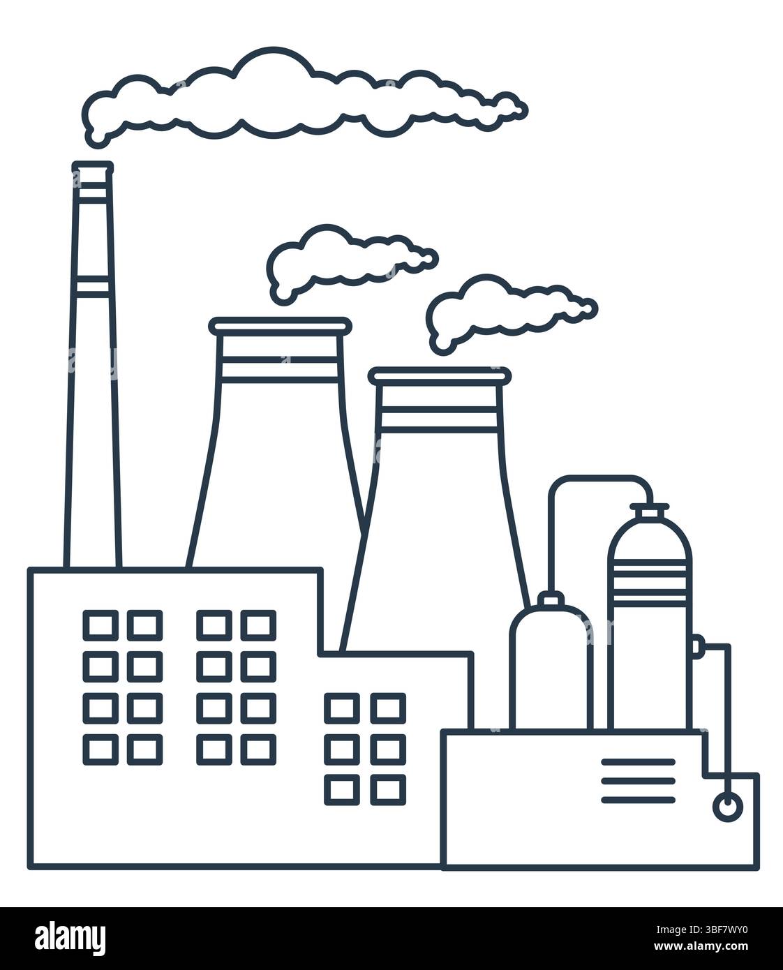 Chimneys and factory pipes with smoke. Industrial factory contour ...