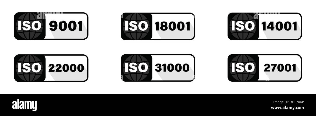 ISO Certification Labels Set for Quality Safety Security Management ...