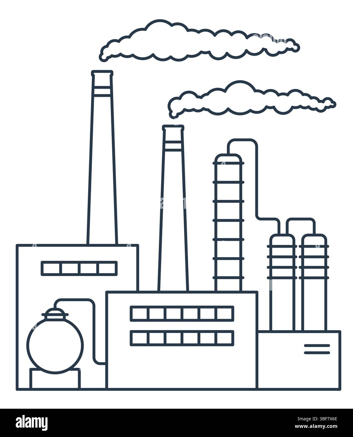 Chimneys and factory pipes with smoke. Industrial factory contour ...
