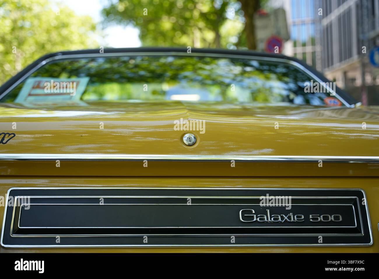 Ford Galaxie 500 rear view. The yellow rear of a Ford Galaxie 500 ...