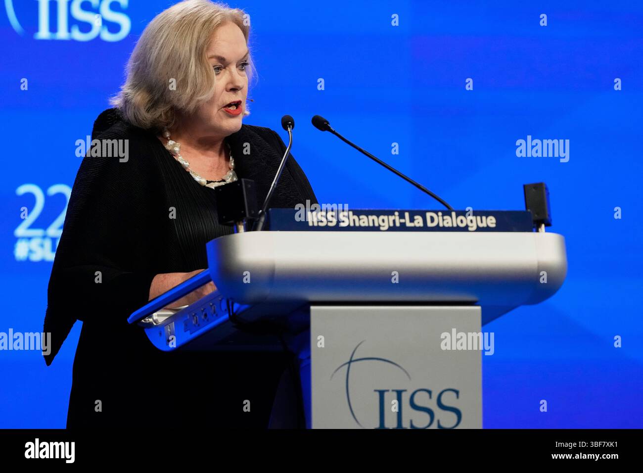 New Zealand's defense minister Judith Collins delivers her speech ...