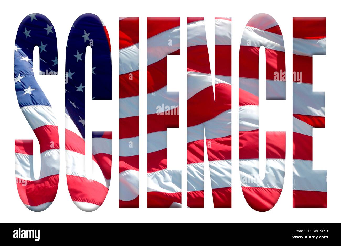 Digital composite. The word SCIENCE with an overlay of the USA flag ...
