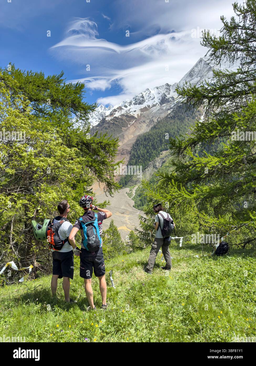 The tongue of the Birchgletscher glacier above the Swiss village of ...