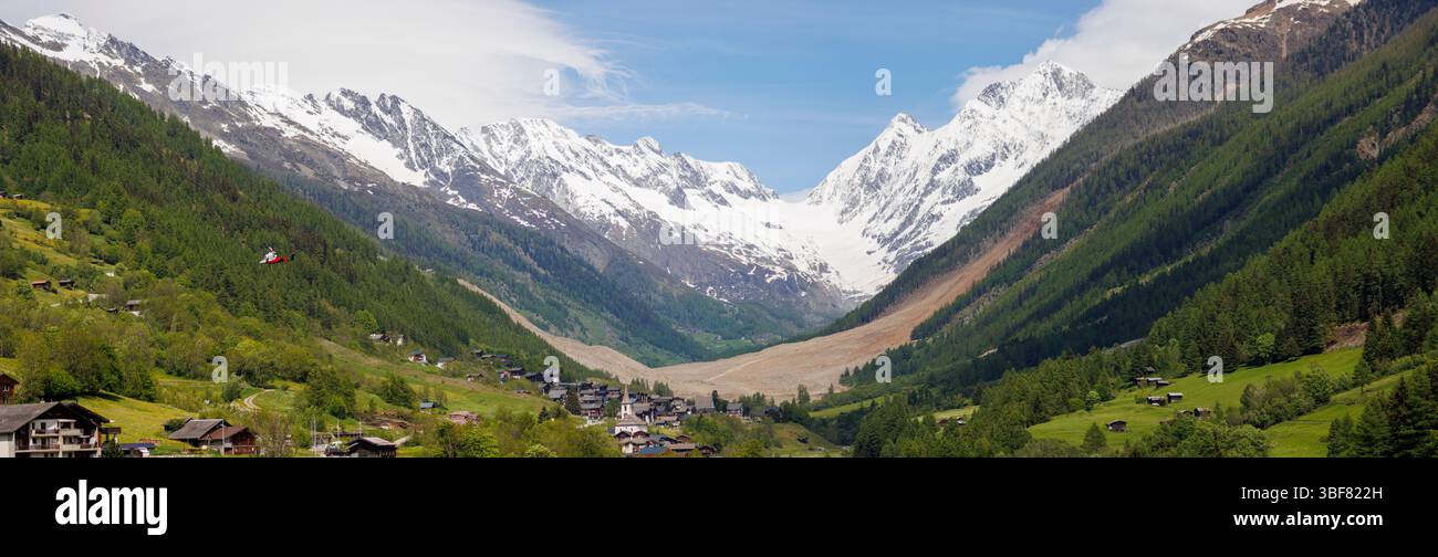 Panorama (composite) of the Blatten disaster area, with the neighboring ...