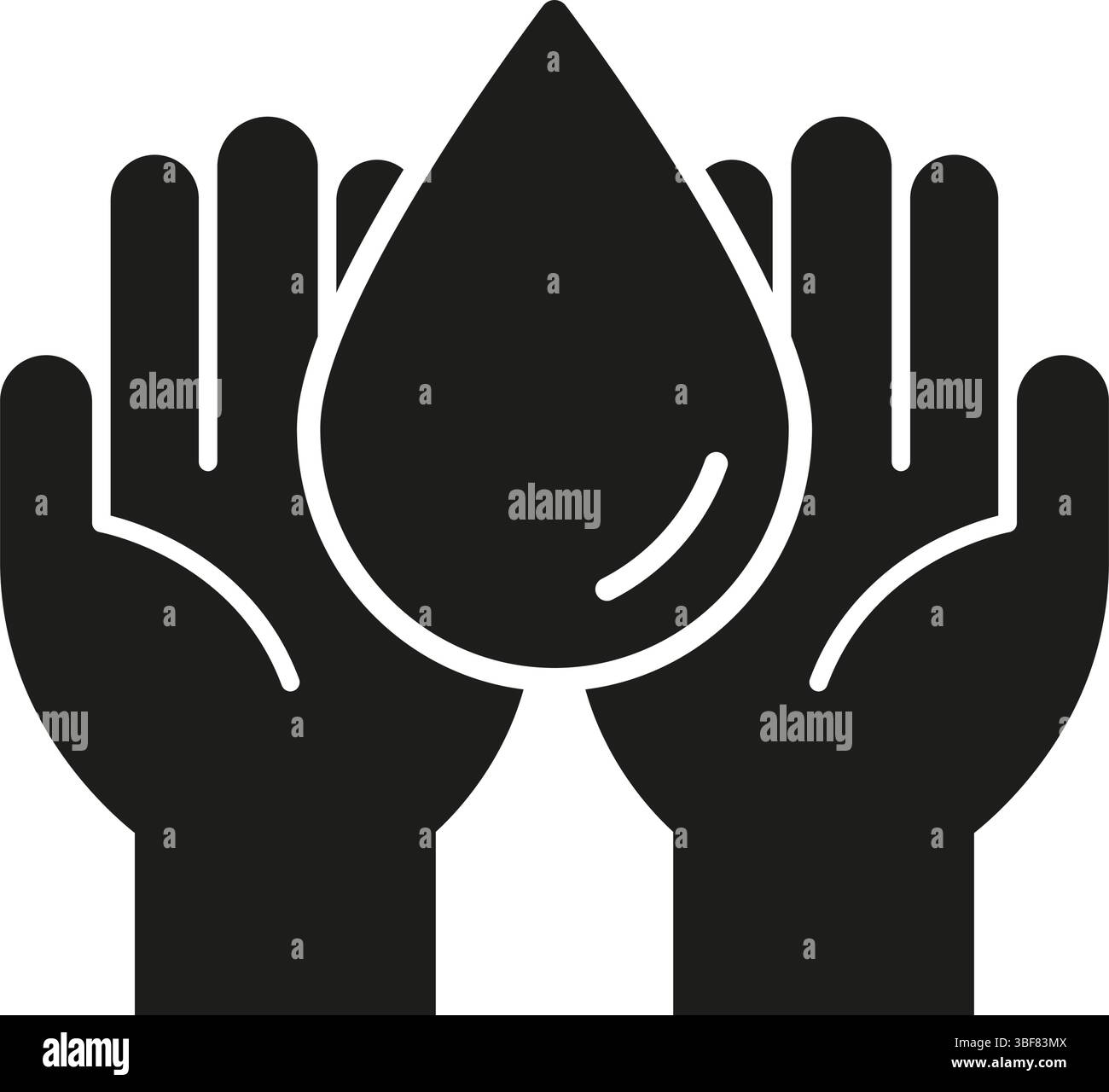 Hands Holding Water Droplet Solid Icon. Water Conservation ...