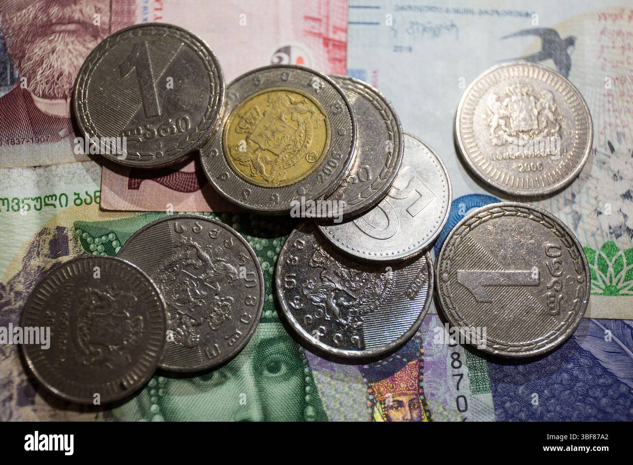 In this photo illustration, the Georgian lari coins are seen displayed ...