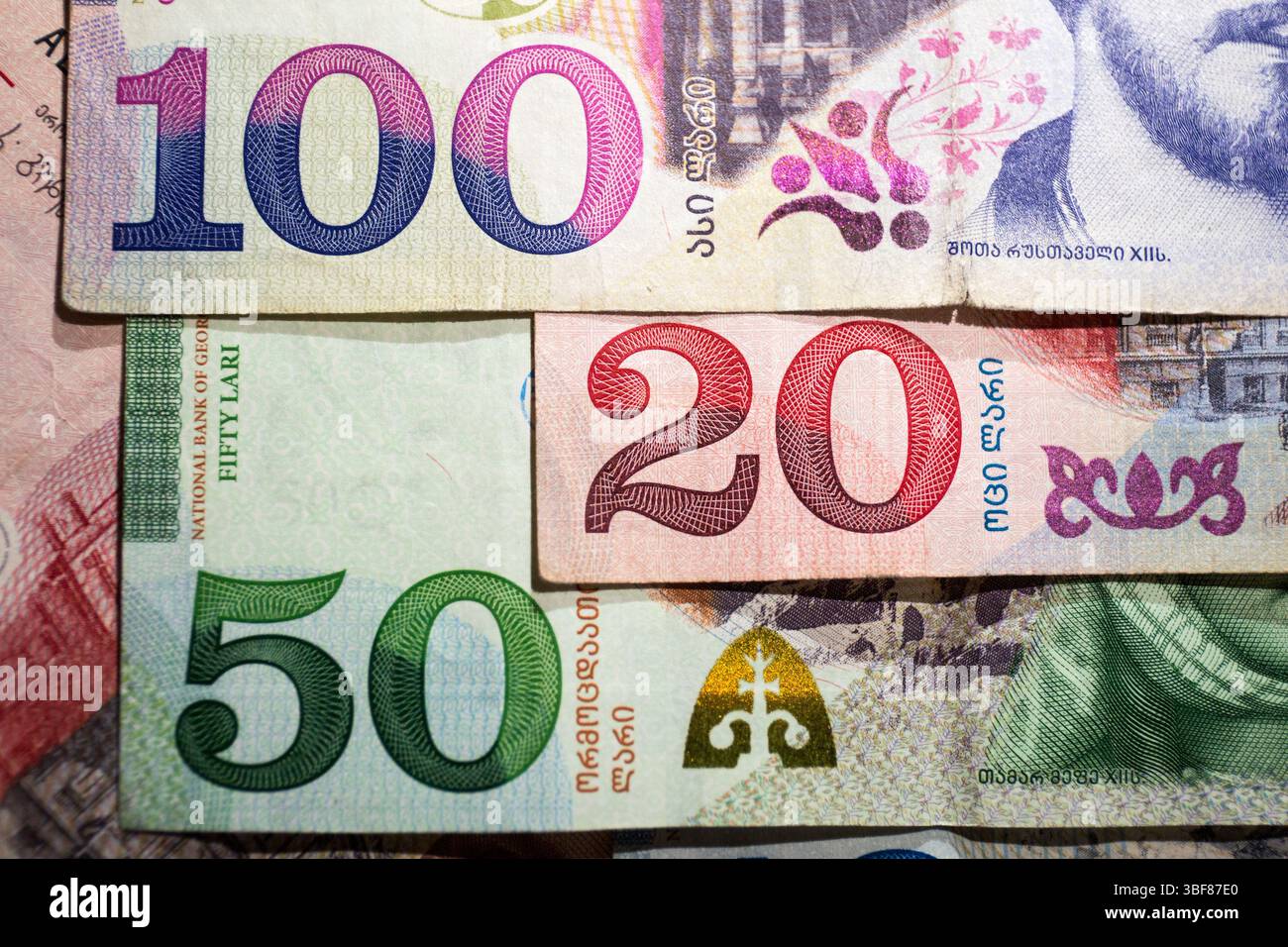 In this photo illustration, the Georgian lari banknotes are seen ...
