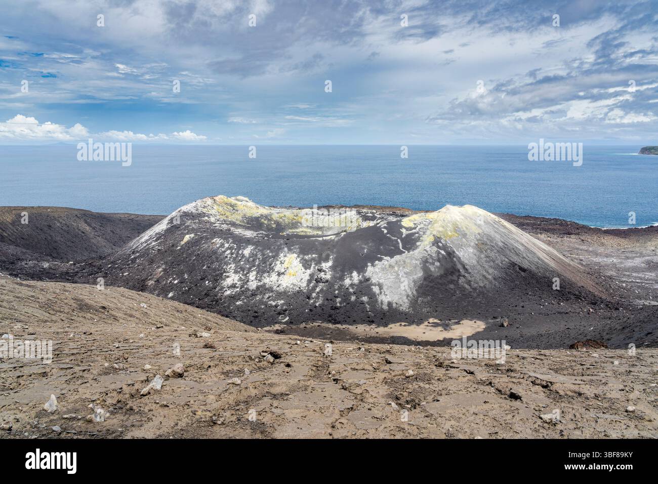 Desert landscape view of Anak Krakatau aka Krakatoa volcano crater on ...
