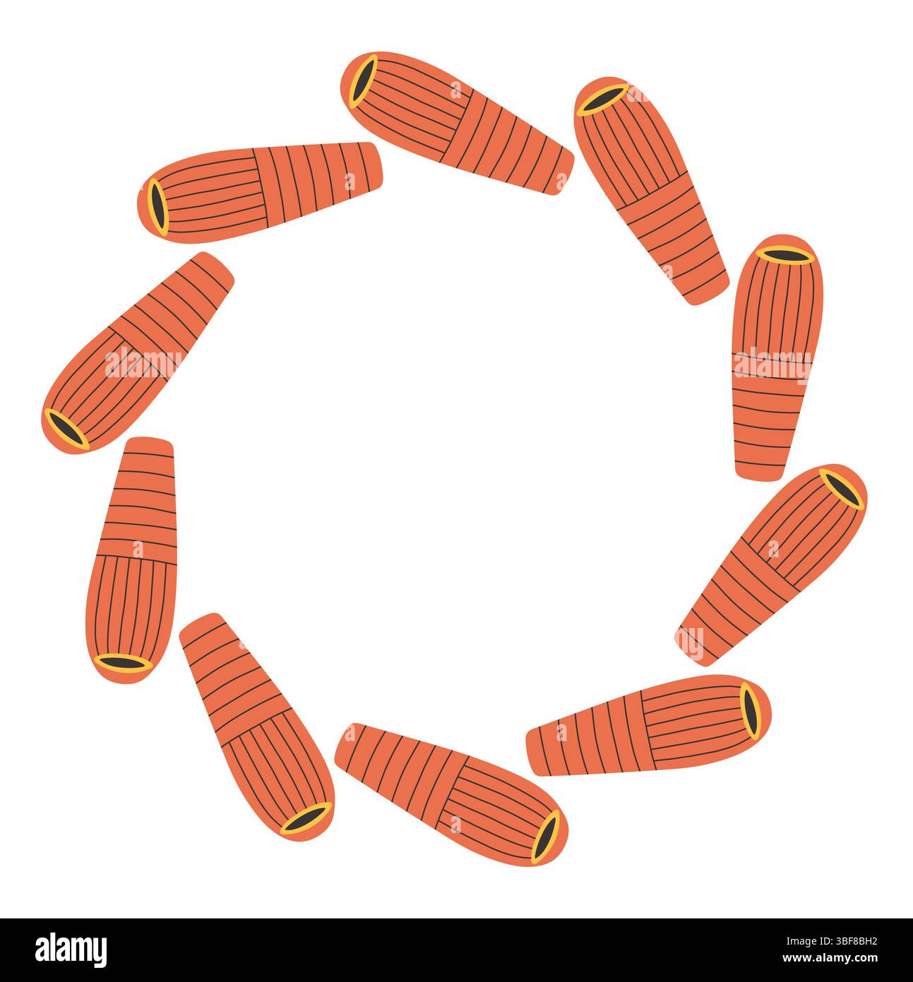 Sleeping bag circle frame. Simple red camp bed border. Camping shelter ...