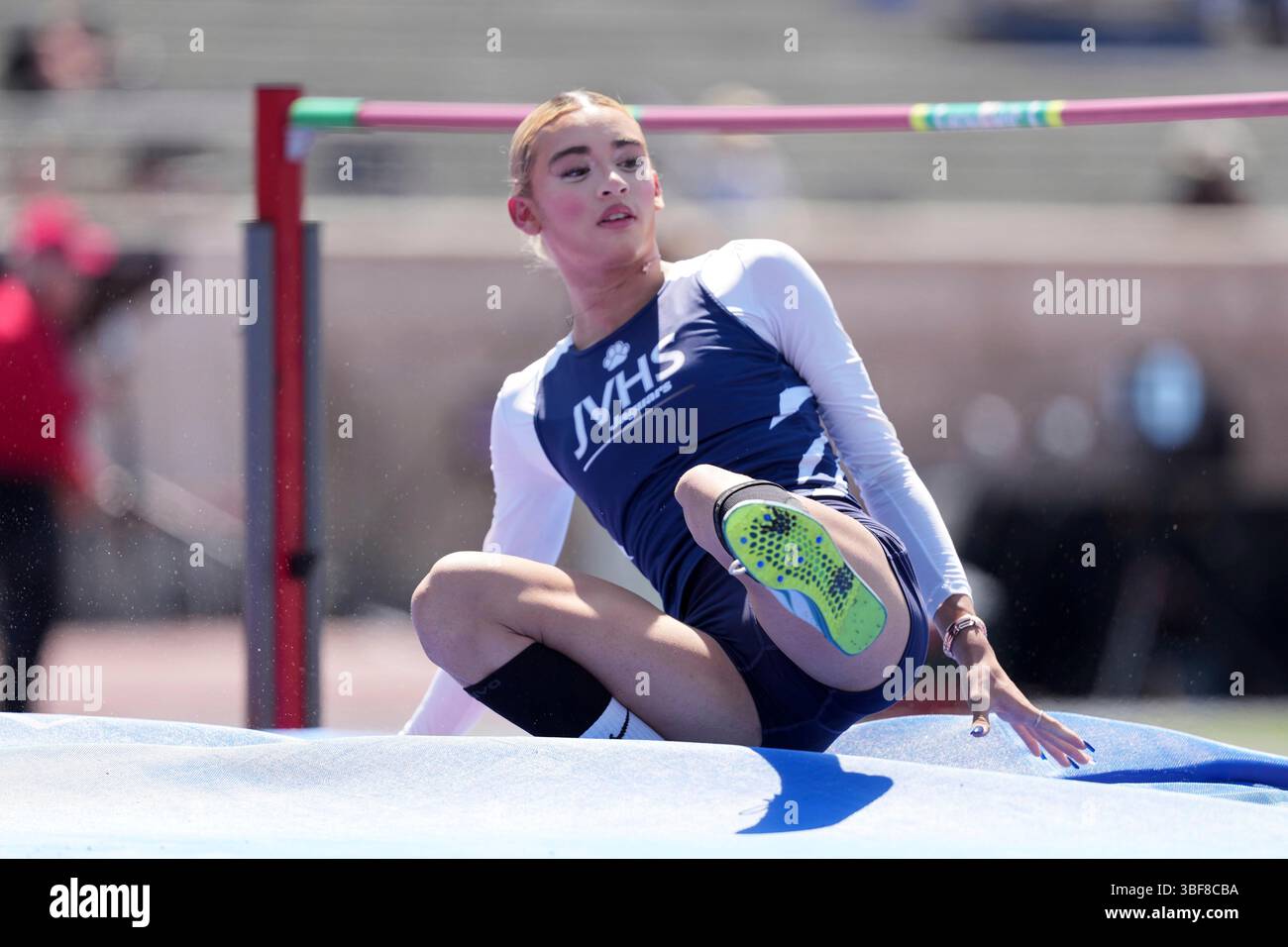 Transgender athlete AB Hernandez of Jurupa Valley reacts after a ...