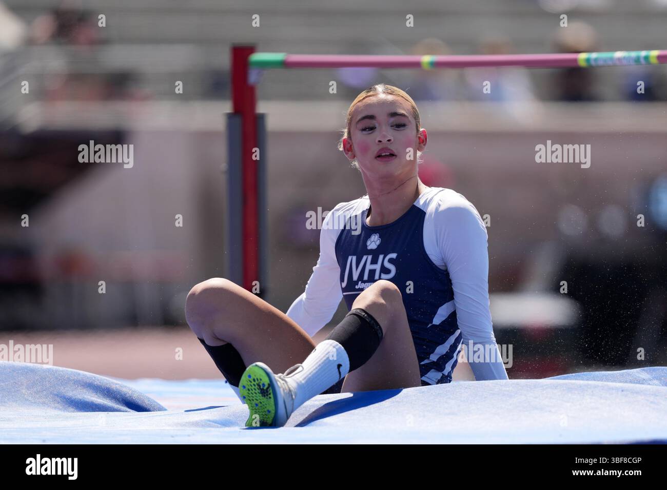 Transgender athlete AB Hernandez of Jurupa Valley reacts after a ...