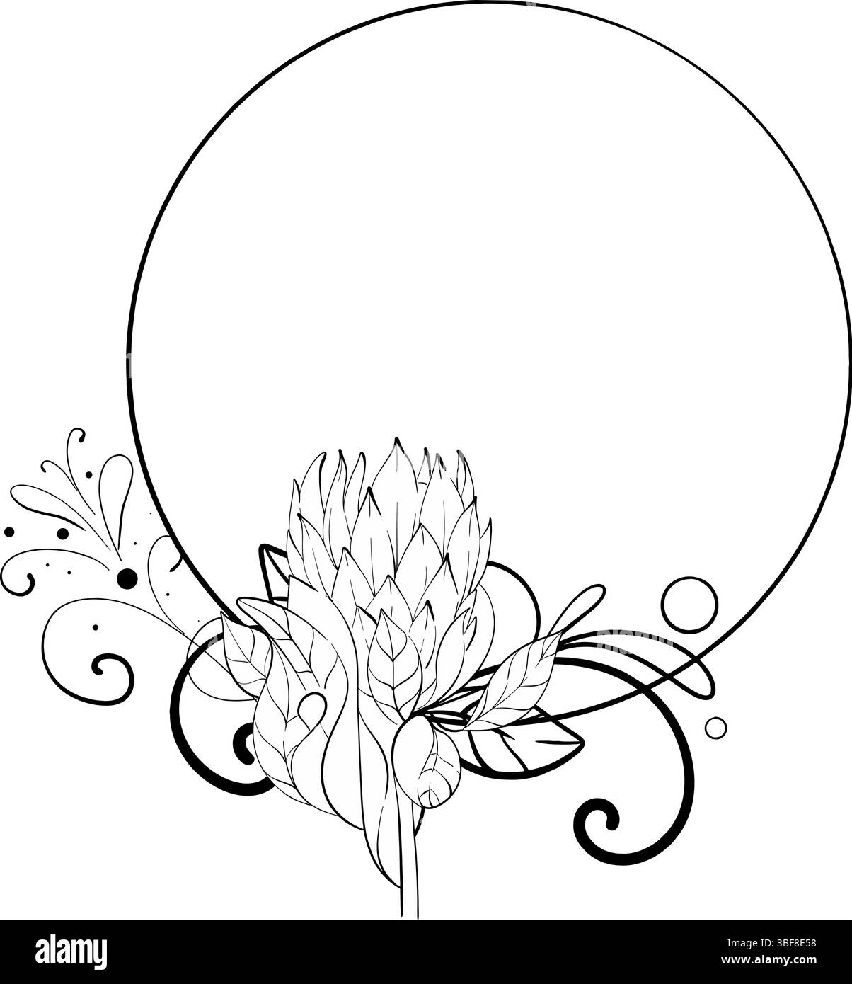 Vector tropical circle frame with protea flower. Freehand drawing ...