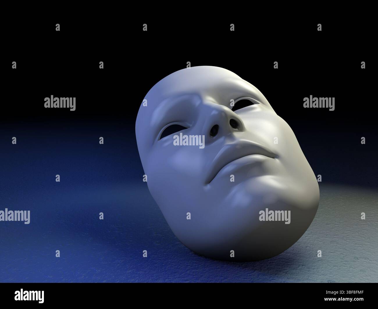 White mask on a dimly lit background. Digital illustration Stock Photo ...
