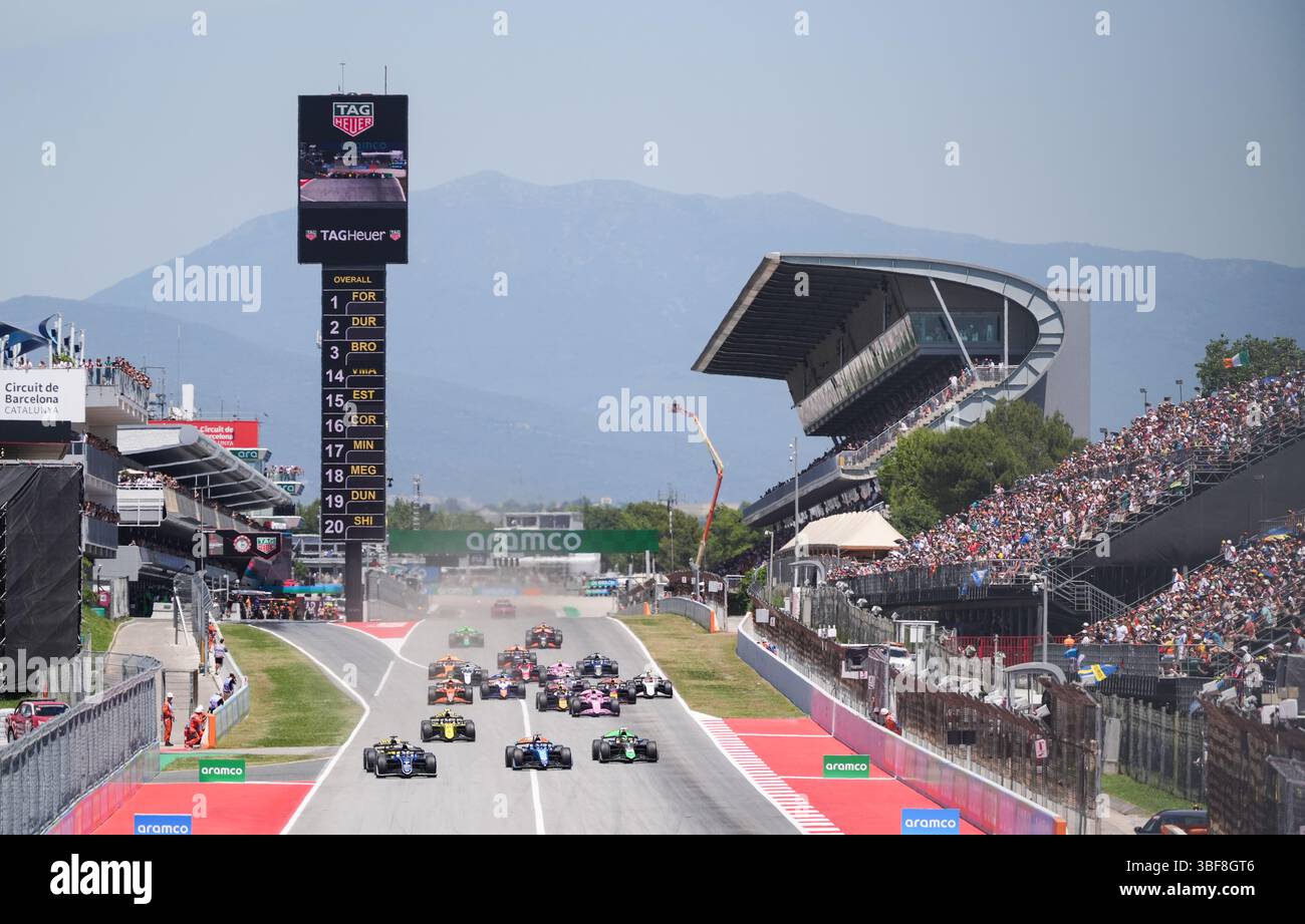 A general view of the start of the F2 race at the Circuit de Barcelona ...
