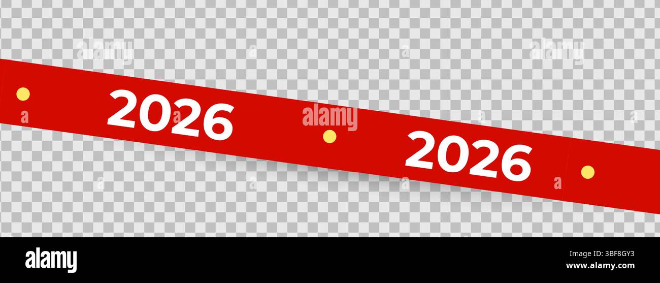 Red 2026 Tape with White Bold Text on Transparent Background, Suitable ...