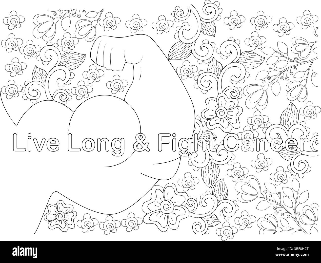 Black and white line art illustration for cancer awareness and support ...