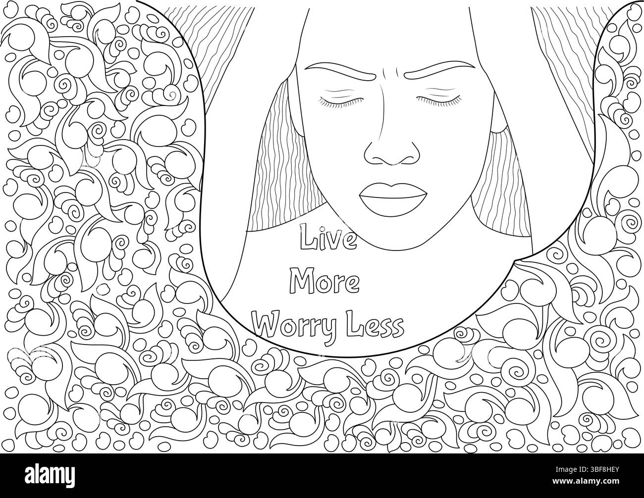 Black and white line art illustration for adult coloring books ...