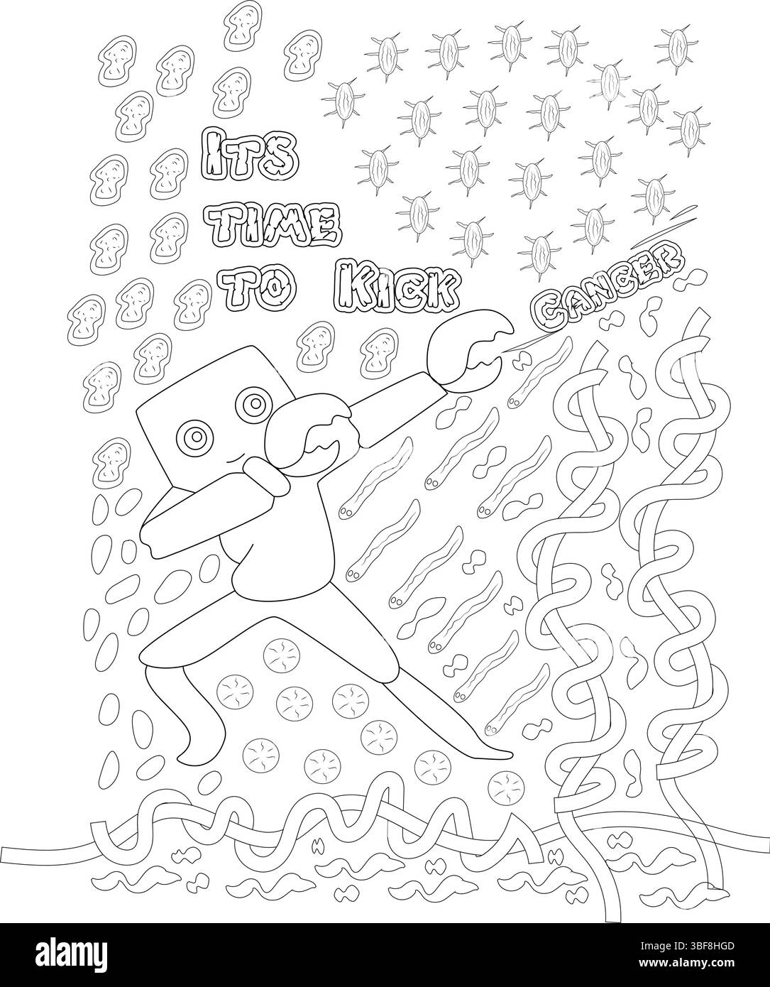 Black and white line art illustration of a cartoon character with claw ...