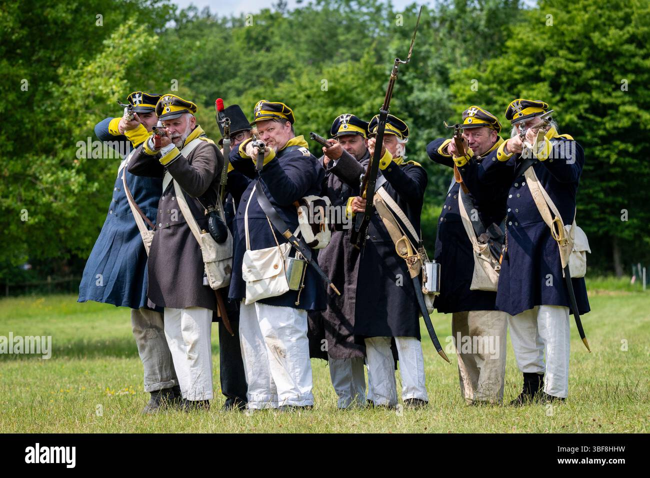 Chalfont, UK. 31 May 2025. Re-enactors playing Prussian forces perform ...