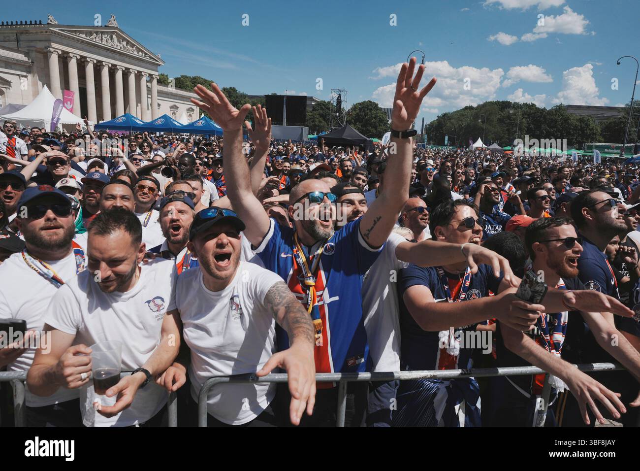 Paris Saint-Germain fans chat slogans before the start of the Champions ...