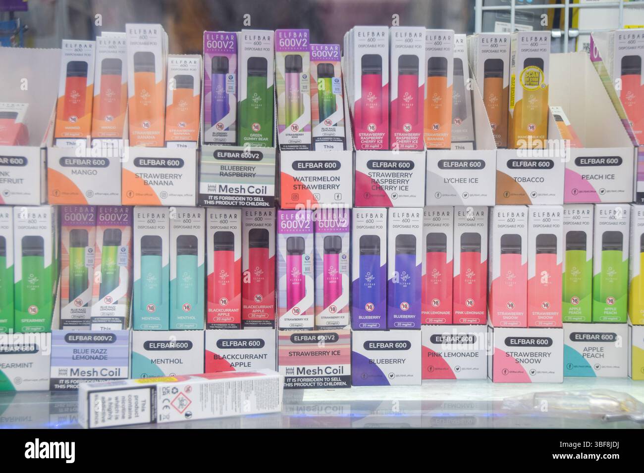 London, UK. 31st May, 2025. Colourful vapes on sale at a store in ...