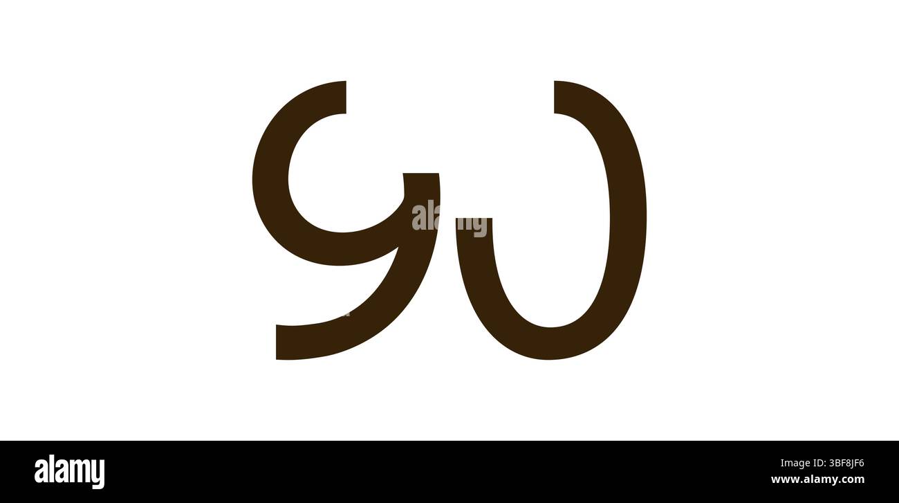 Minimalist Number 90 in Modern Cut-Out Style, Bold Abstract Typeface ...