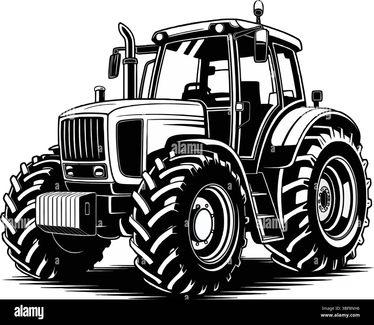 Tractor silhouette in bold black vector with big wheels used for ...