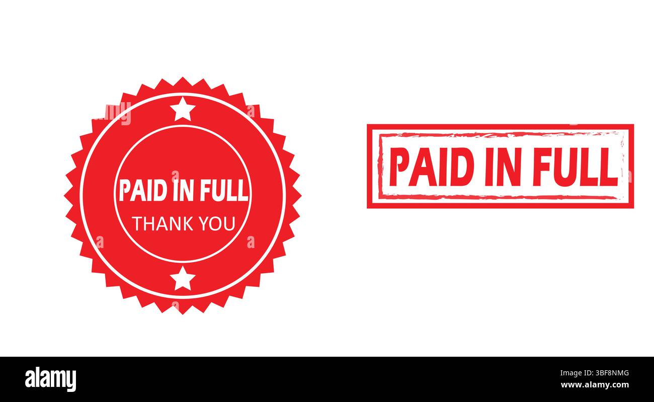 two Red Paid In Full Rubber Stamp Seal Vector, Print paid in full stamp ...
