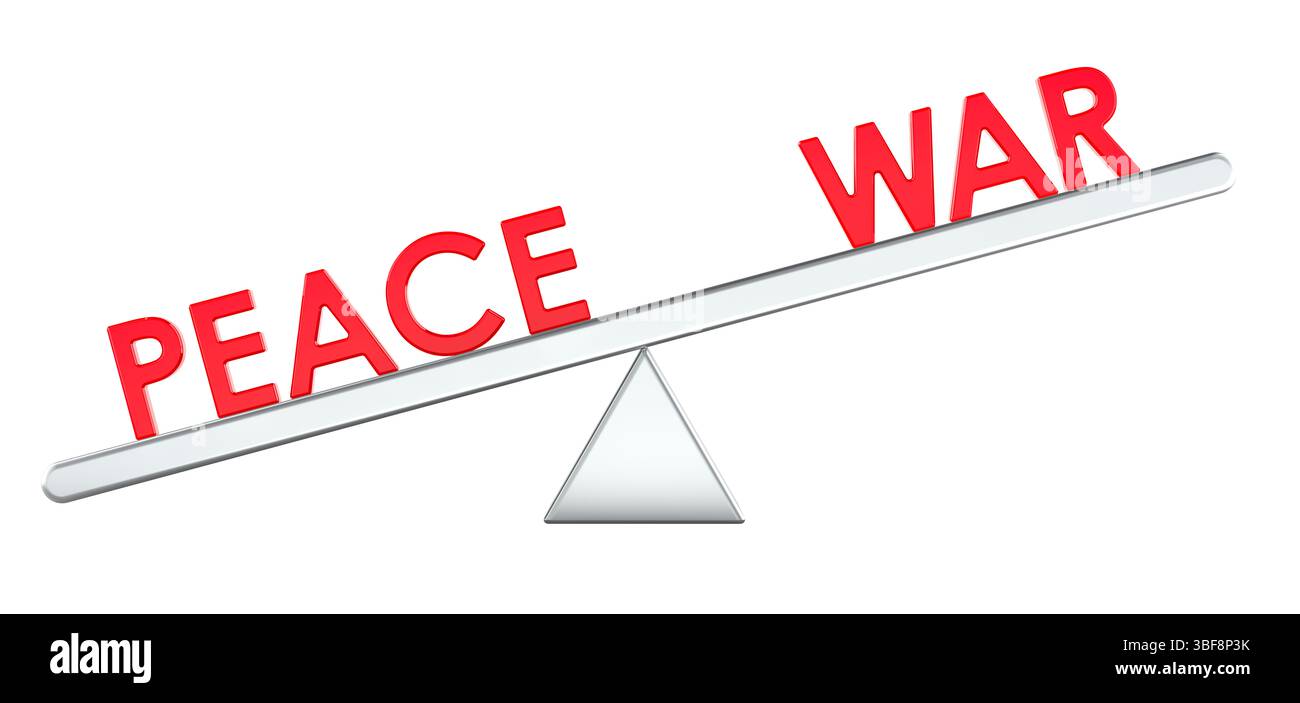 Peace vs War on a Seesaw, Balance Metaphor. 3D Rendering isolated on ...